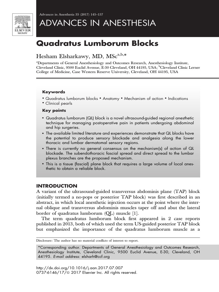 2017 QLB Advances in Anesthesia | PDF | Anatomical Terms Of Location ...