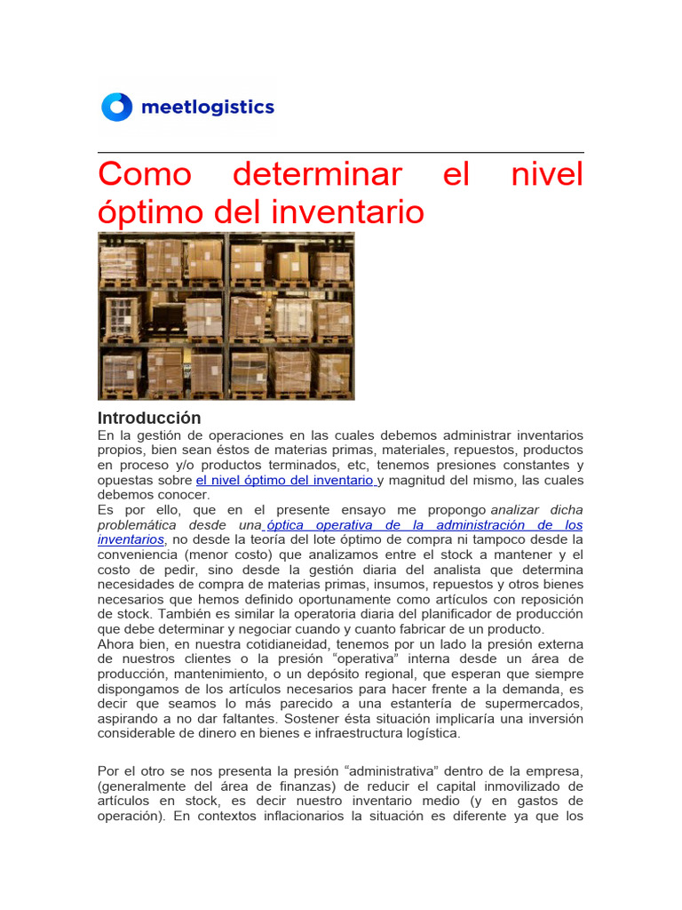 Cómo Determinar el Inventario Óptimo | PDF | Inventario | Economias