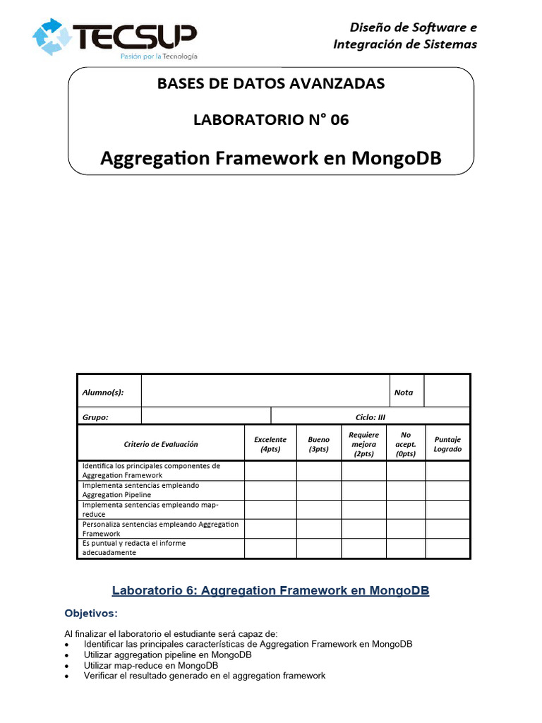 Lab06-BDAV - Aggregation Framework | Descargar gratis PDF | Mongo Db | Mapa reducido