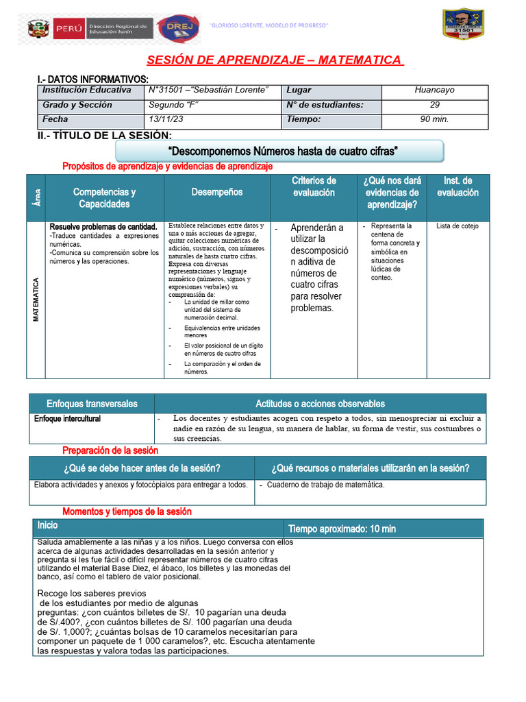 SESIÓN MAT Las Centenas. | PDF | Evaluación | Aprendizaje