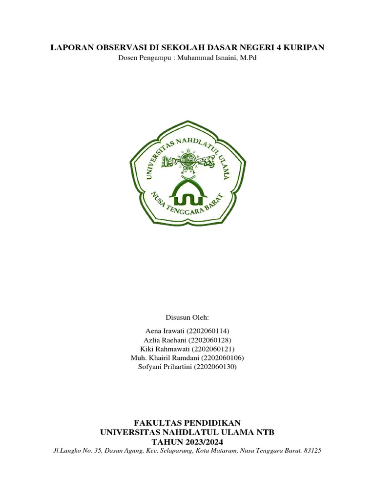 Laporan Observasi Di Sekolah Dasar Negeri 4 Kuripan | PDF
