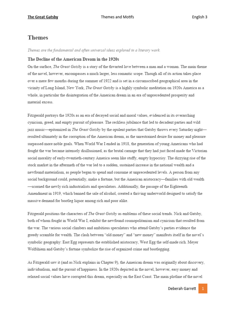 The Great Gatsby: Themes & Motifs | PDF | The Great Gatsby