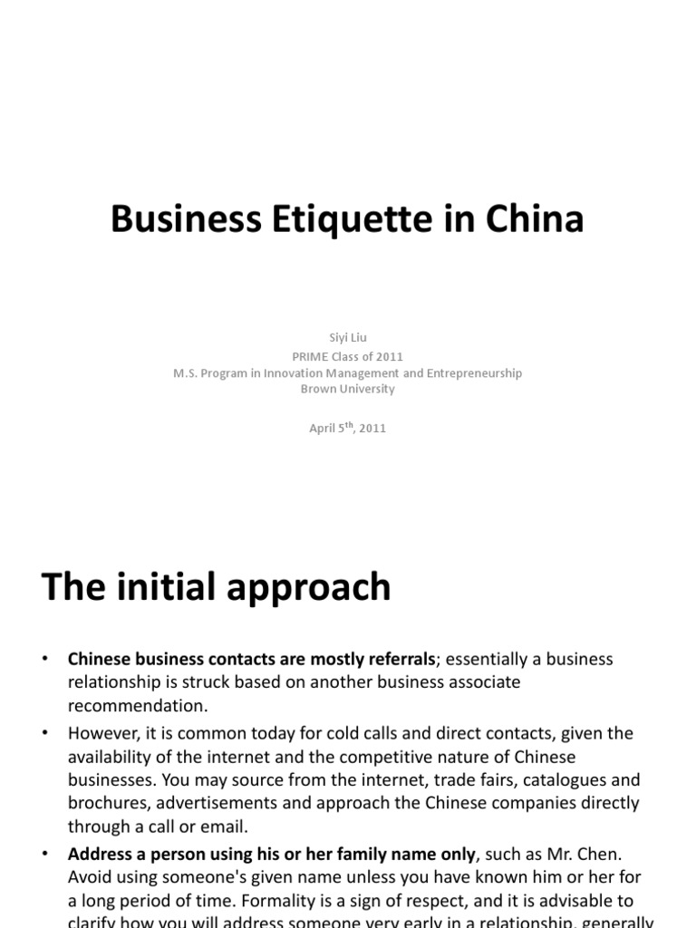 Business Etiquette in China | PDF | Etiquette | Taiwan