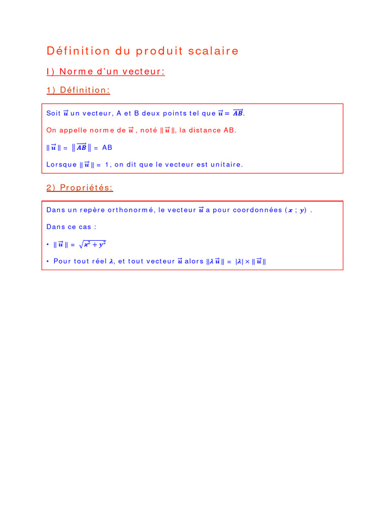 1re STI2D Definition Produit Scalaire | PDF | Orthogonalité | Angle