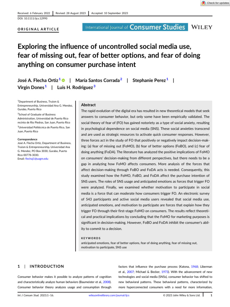 Int J Consumer Studies - 2023 - Flecha Ortiz - Exploring The Influence of Uncontrolled Social ...