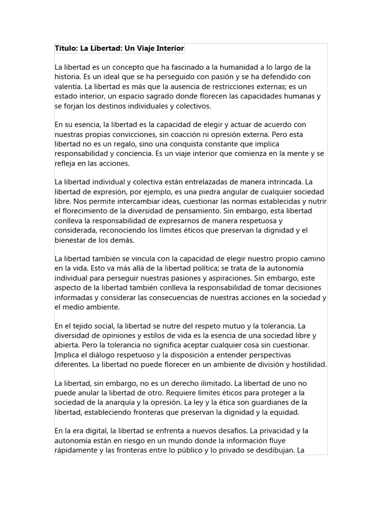 Ensayo de La Libertad | PDF | Libertad | Tolerancia