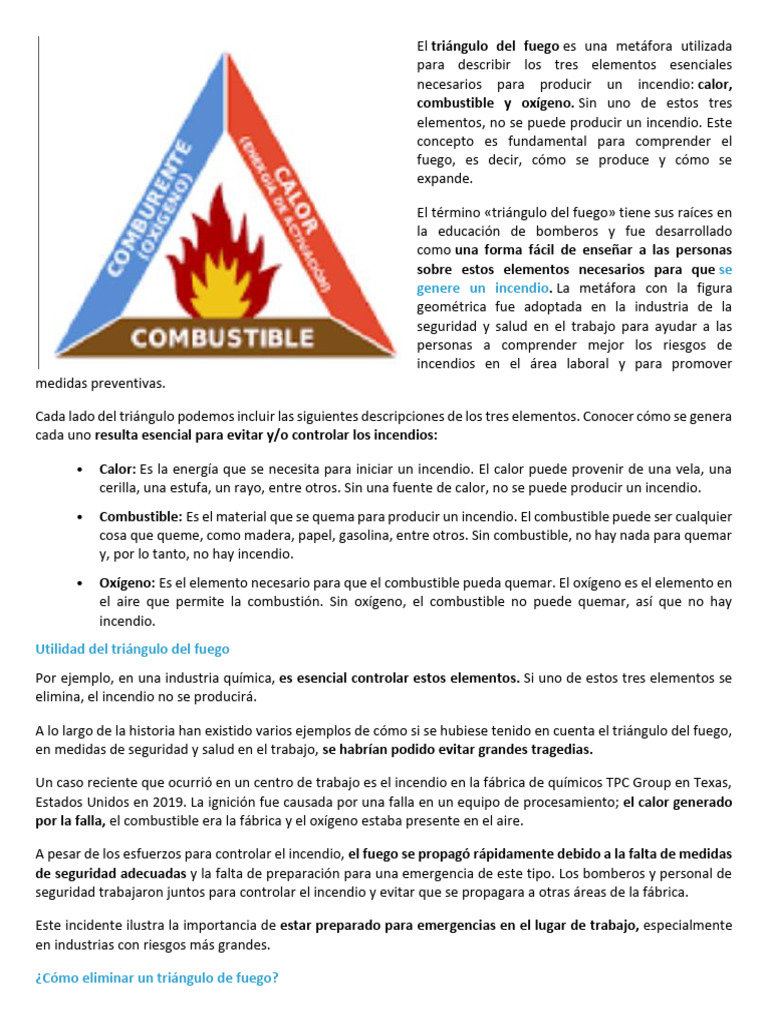 Elementos del Triángulo del Fuego | PDF | Combustión | Combustibles