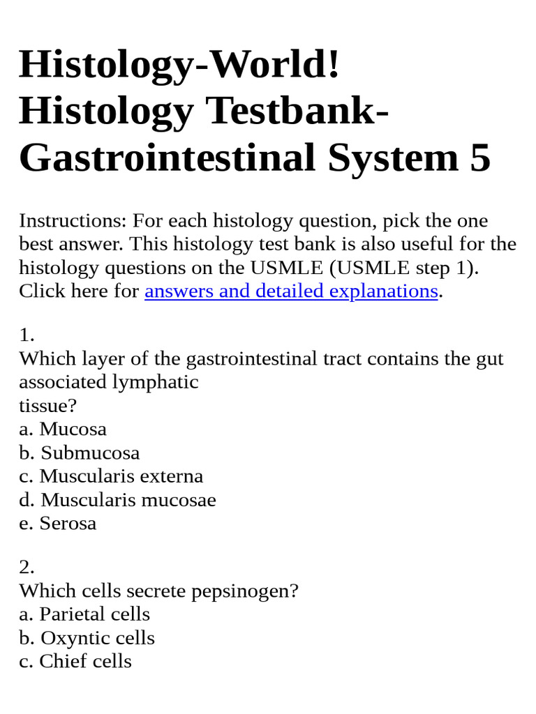 Histology World! Histology Testbank Gastrointestinal System 5 | PDF