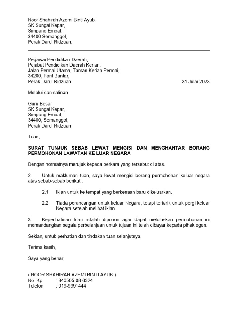 Surat Tunjuk Sebab Ke Luar Negara | PDF