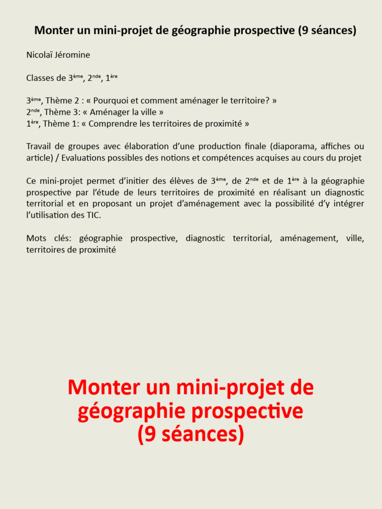 Mini Projet de Geographie Prospective | PDF | Géographie | Pédagogie