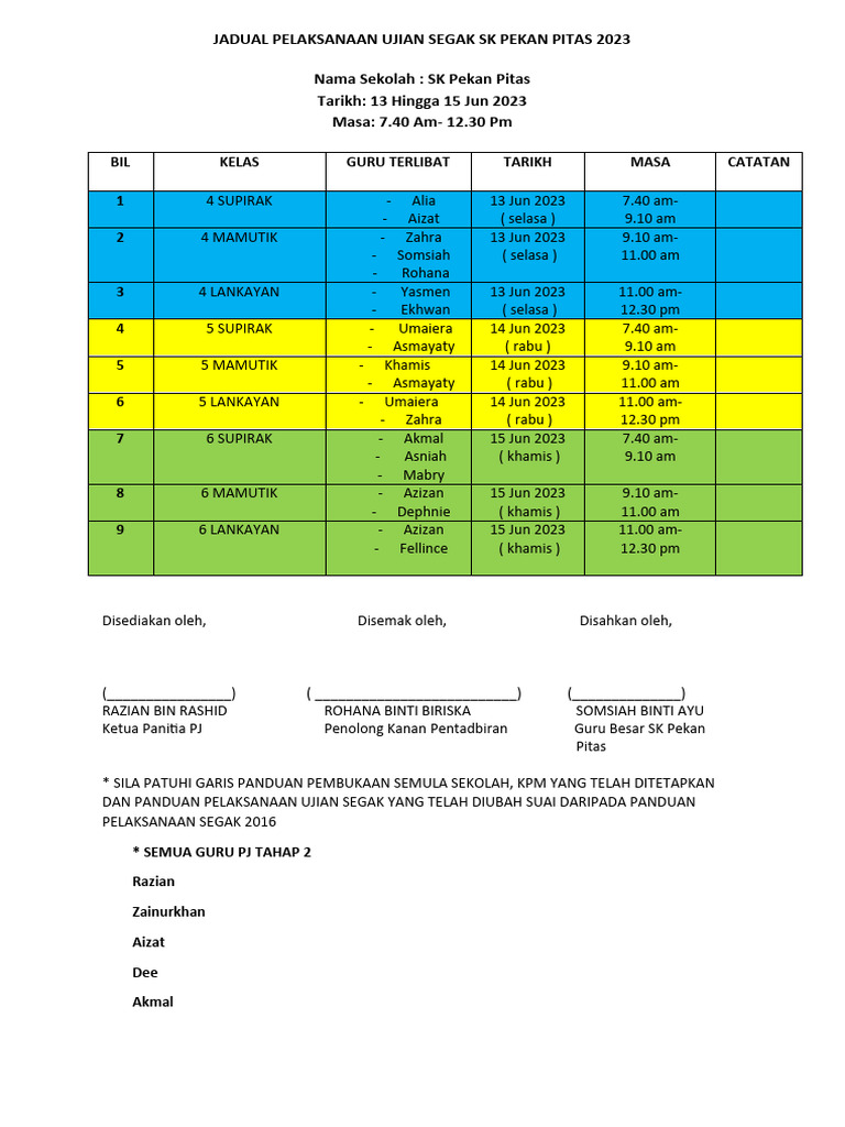 Jadual Segak SKP 2023 P1 | PDF