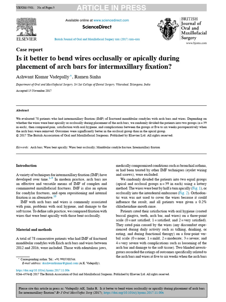 Is It Better To Bend Wires Occlusally or Apically During Placement of ...