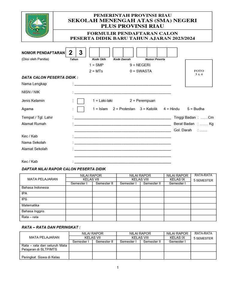 Formulir PPDB 2023 Sman Plus Provinsi Riau 1 | PDF | Karier & Perkembangan
