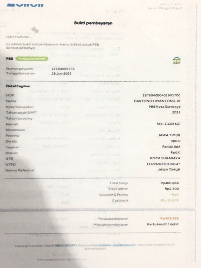 Bukti Pembayaran PBB | PDF