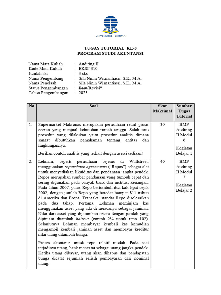 Soal Tugas 3 - Auditing II | PDF