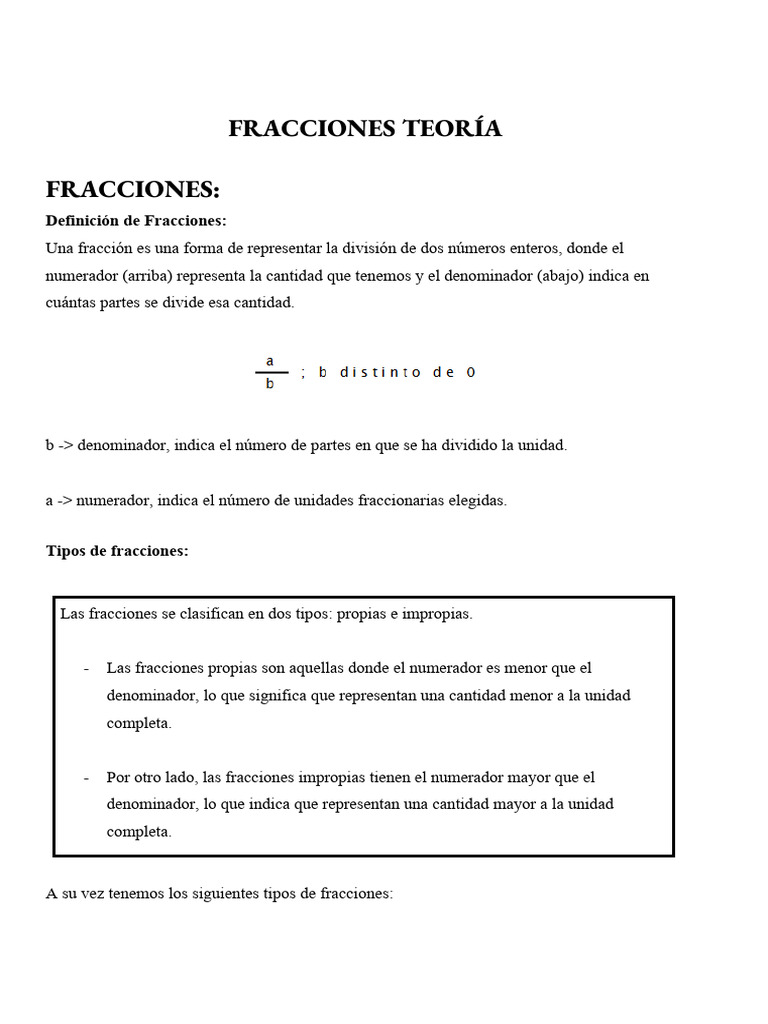 Fracciones Teoría | PDF | División (Matemáticas) | Conceptos matemáticos