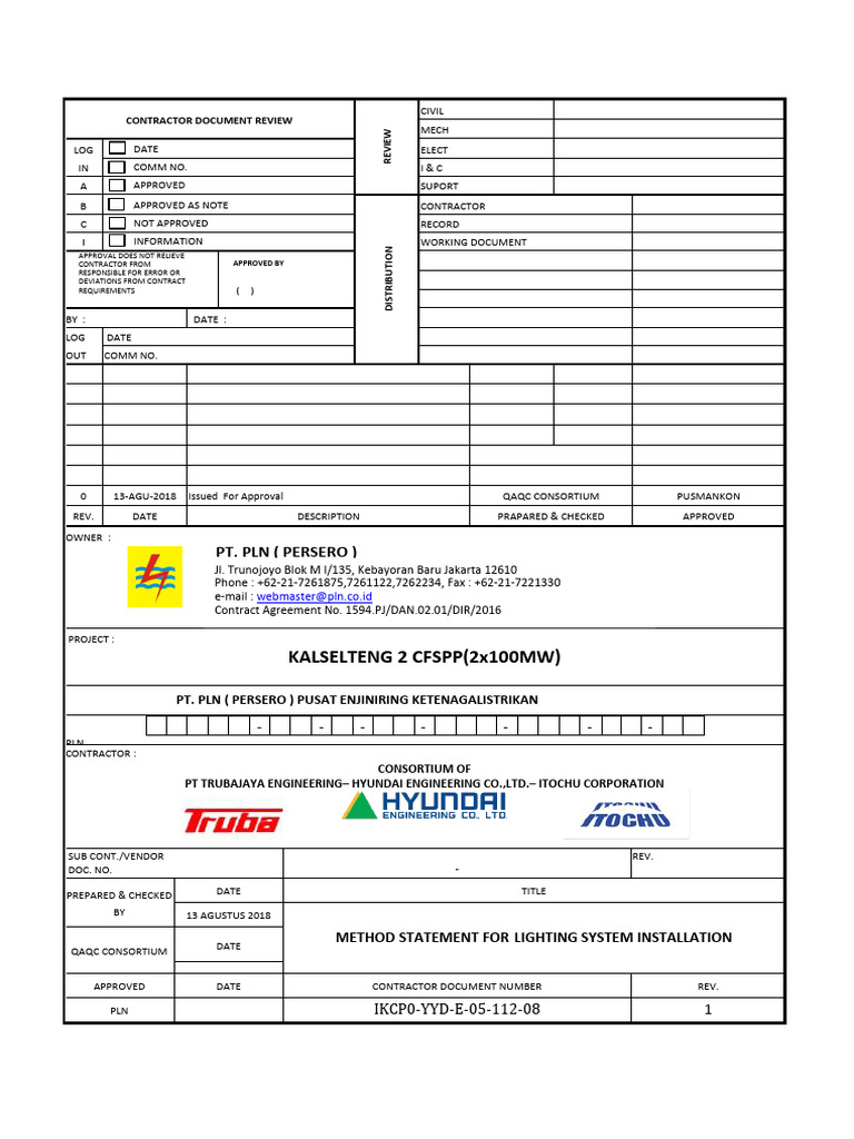 Method Statement Lighting System Installation Rev1 Pdf Quality Assurance Ac Power