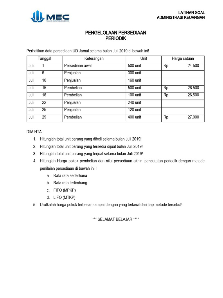 Soal Latihan Metode Persediaan Periodik | PDF