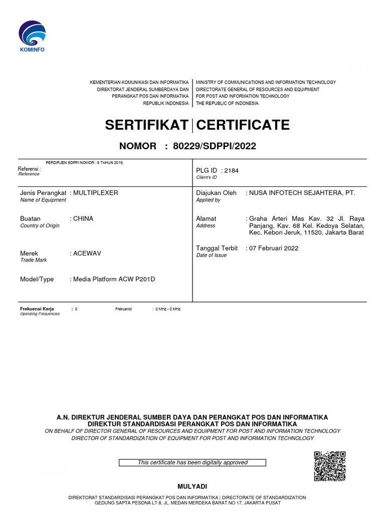 ACEWAV SDPPI Sertifikat | PDF