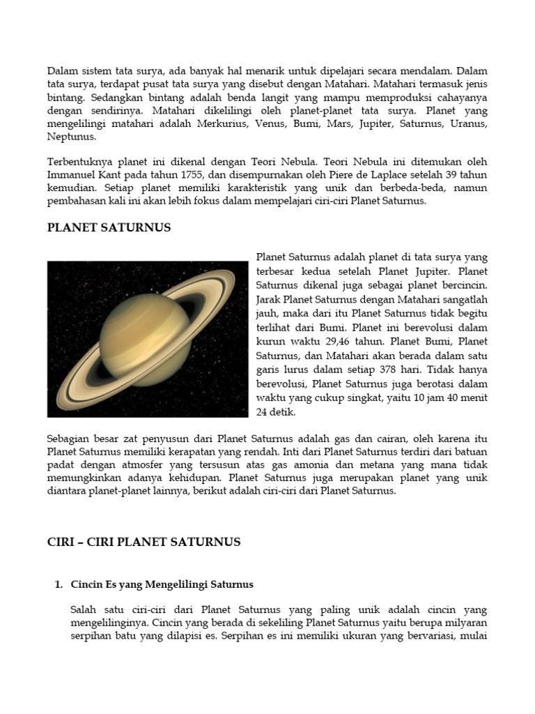 Ciri Khas dan Karakteristik Saturnus | PDF | Ilmu Sosial | Sains ...