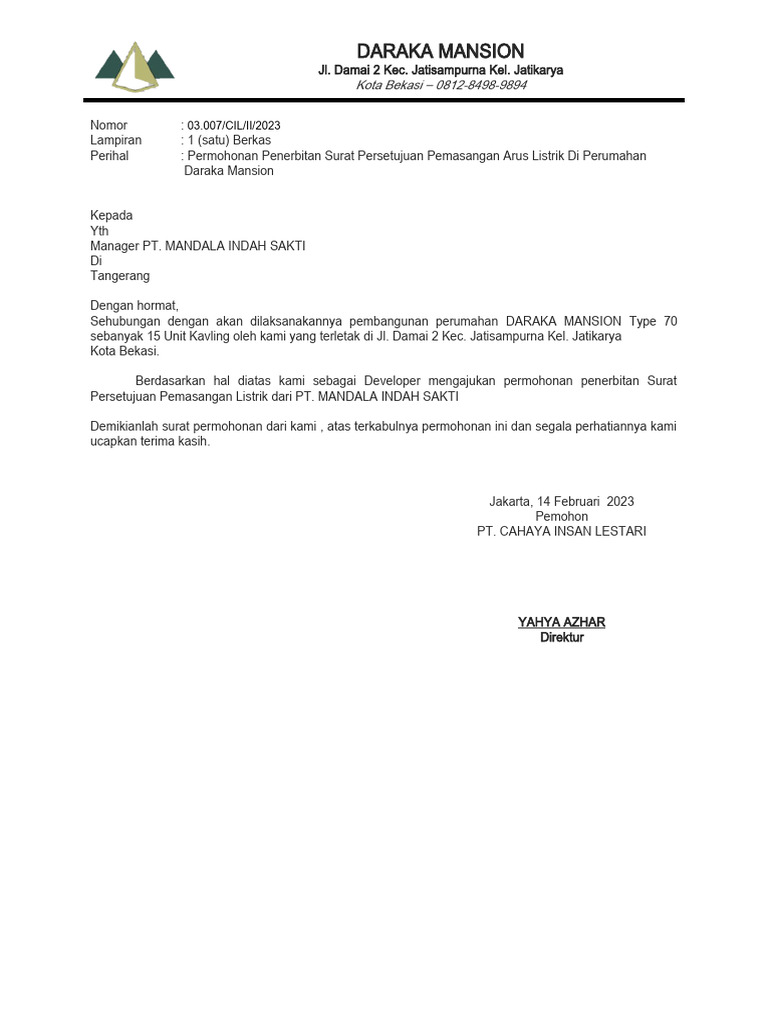 Surat Permohonan Pln Pdf