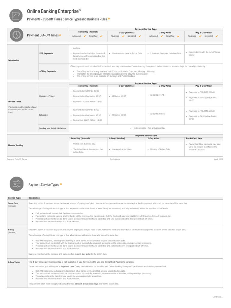 FNB Payment Cut-Off Times Overview | PDF | Payments | Banks