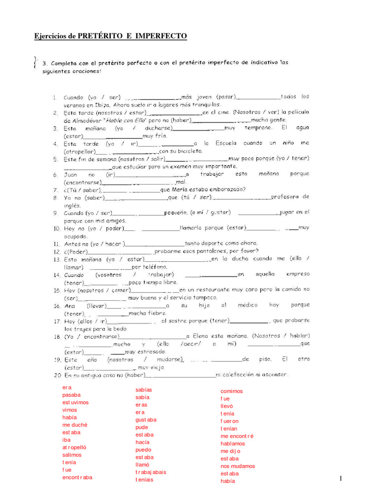 Preterito e Imperfecto Con Respuestas | PDF | Caperucita Roja | Osos