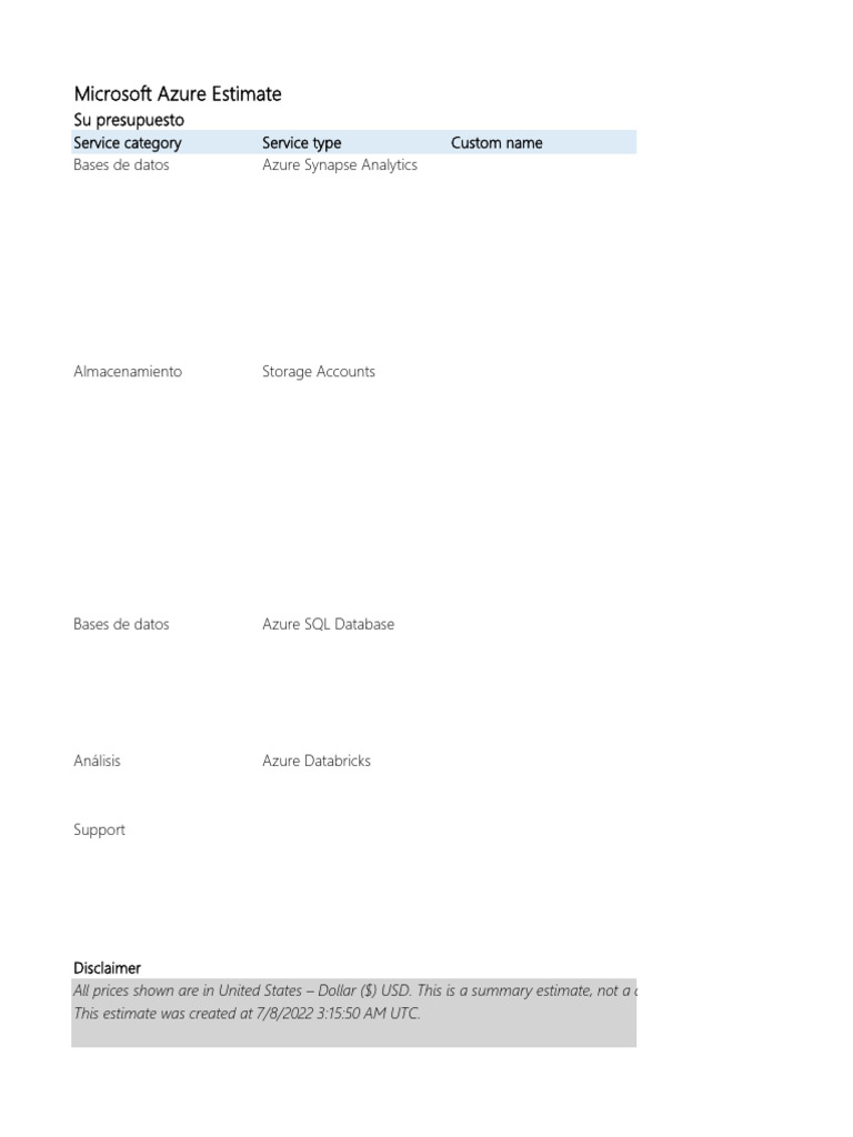CALCULADORA Azure Datalake | PDF | Microsoft Azure | Bases de datos