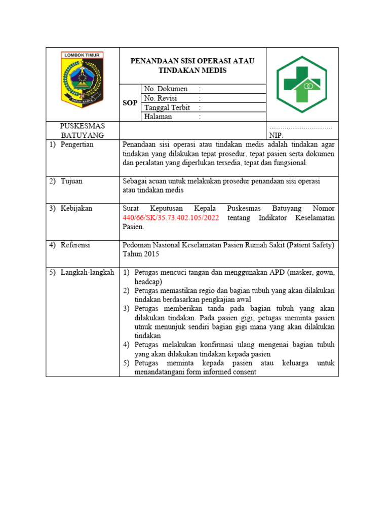 SOP Penandaan Sisi Operasi Medis | PDF