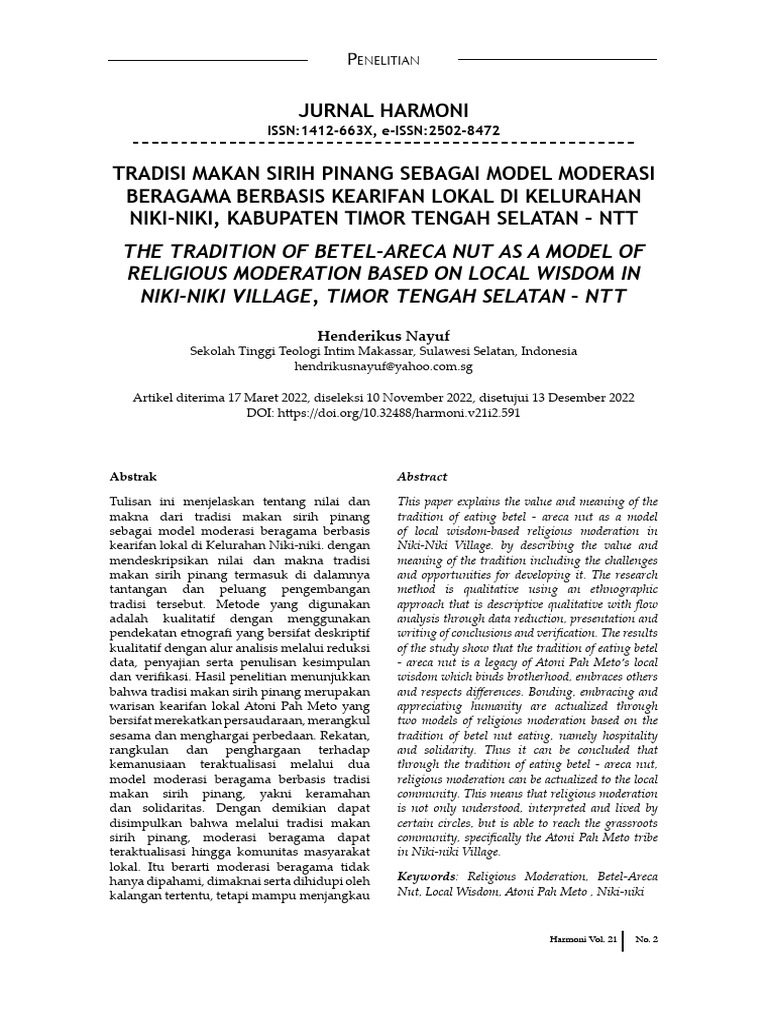 Tradisi Sirih Pinang dan Moderasi Beragama | PDF