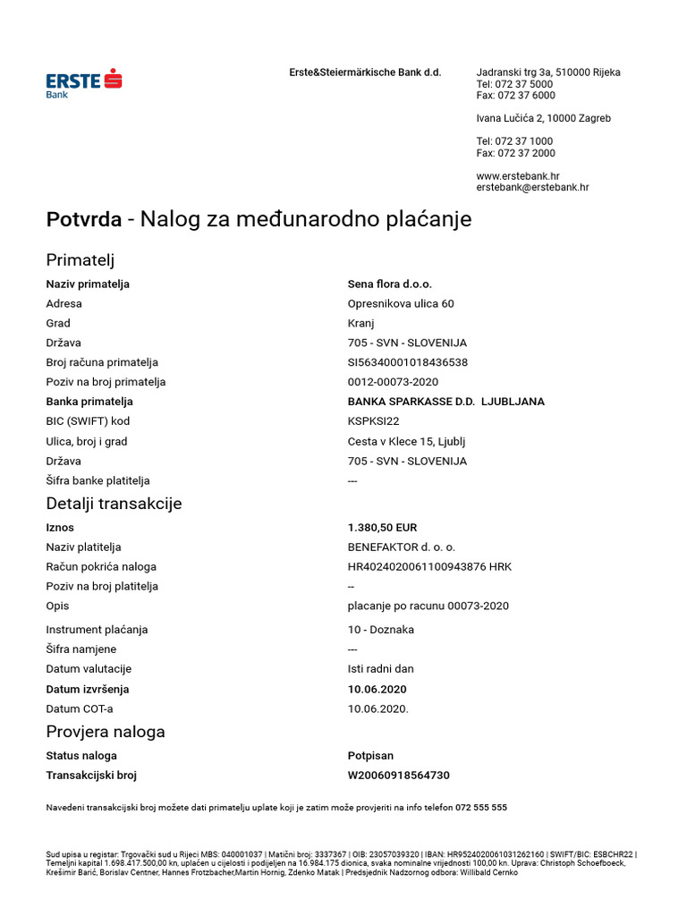 Erste-potvrda-W20060918564730 MARTIN 09. 06. | PDF