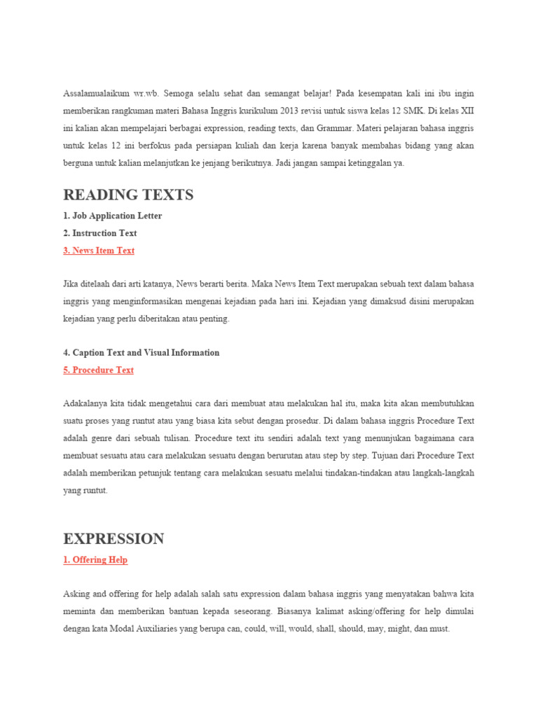 Materi English Kls 12 Kurtilas Revisi | PDF