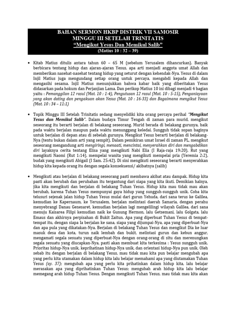 Bahan Sermon HKBP Distrik Vii Samosir | PDF | Agama & Spiritualitas