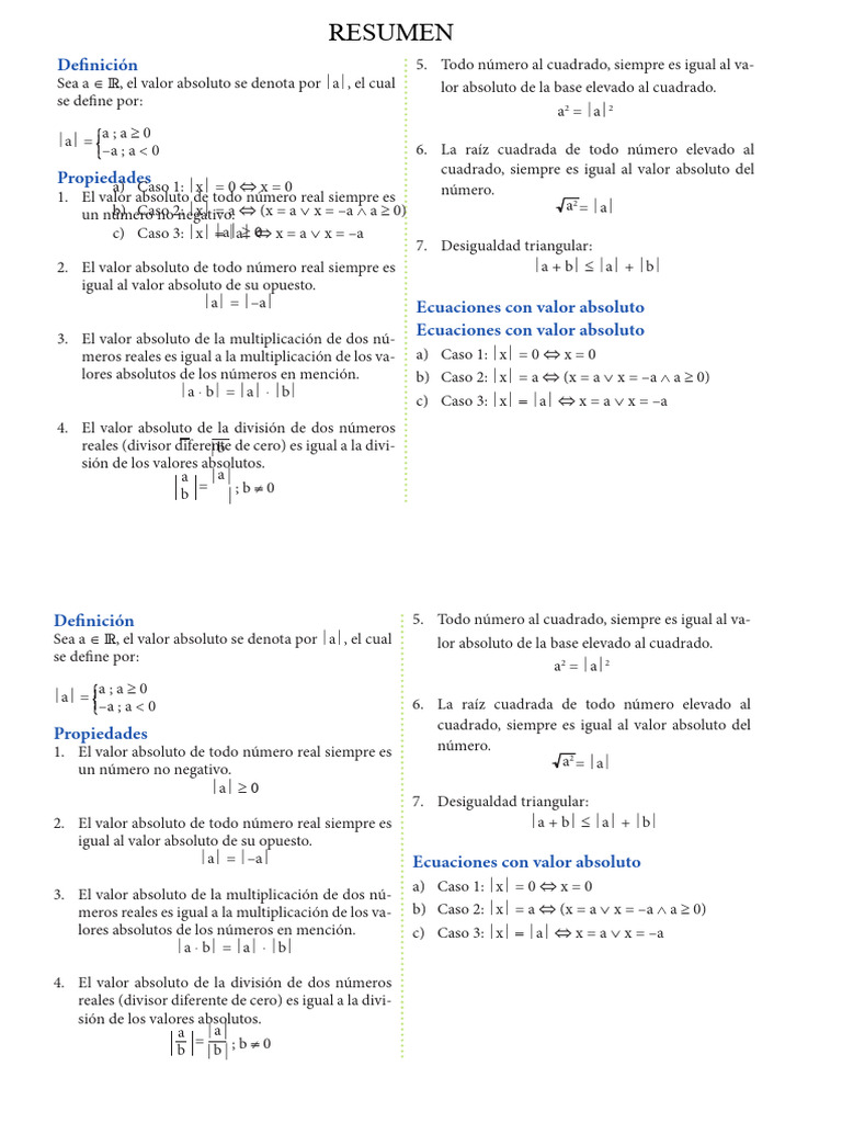 Resumen de Valor Absoluto | PDF | Matemáticas | Física Matemática