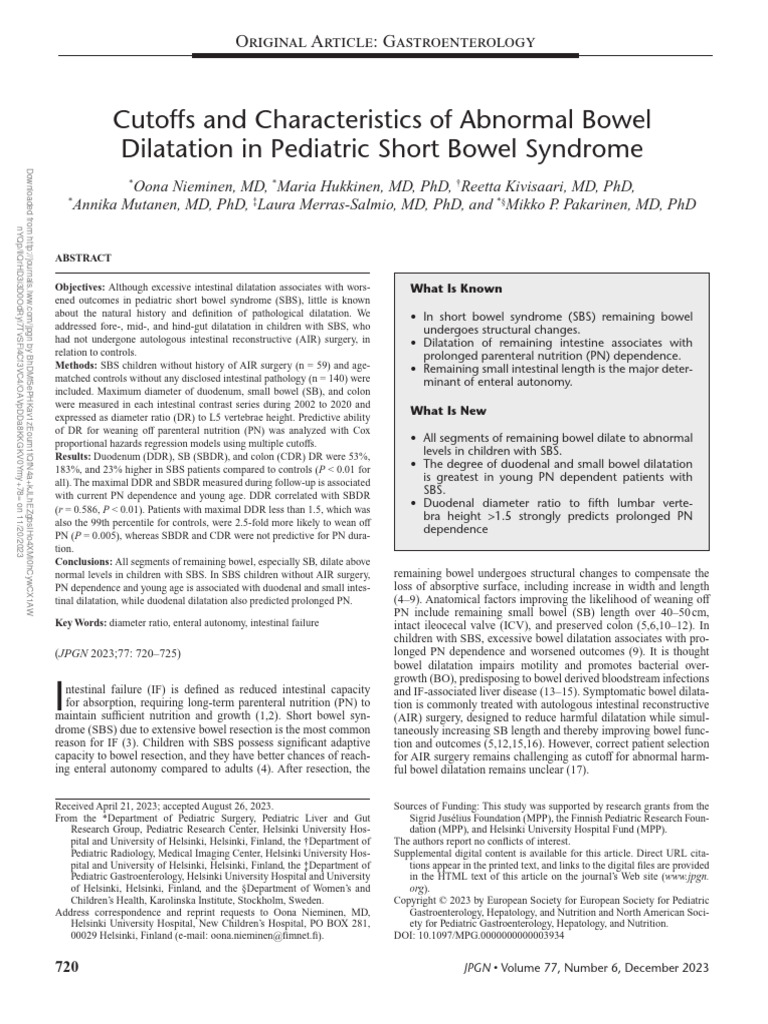 Pediatric Short Bowel Syndrome Bowel Dilatation | PDF ...