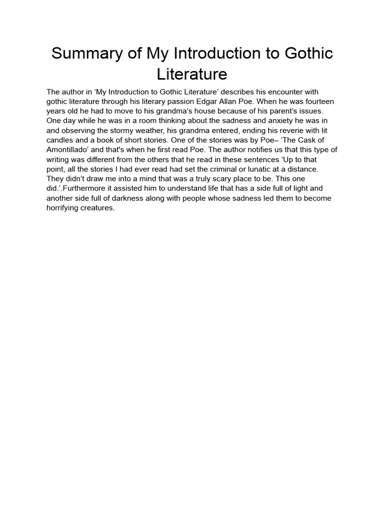 My Introduction To Gothic Literature | PDF