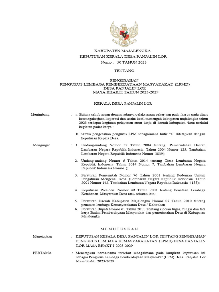SK Pengesahan Pengurus LPMD 2023-2029 | PDF