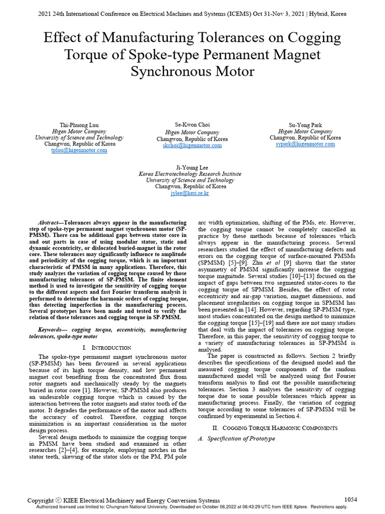 2021 Effect of Manufacturing Tolerances On Cogging Torque of Spoke-Type ...