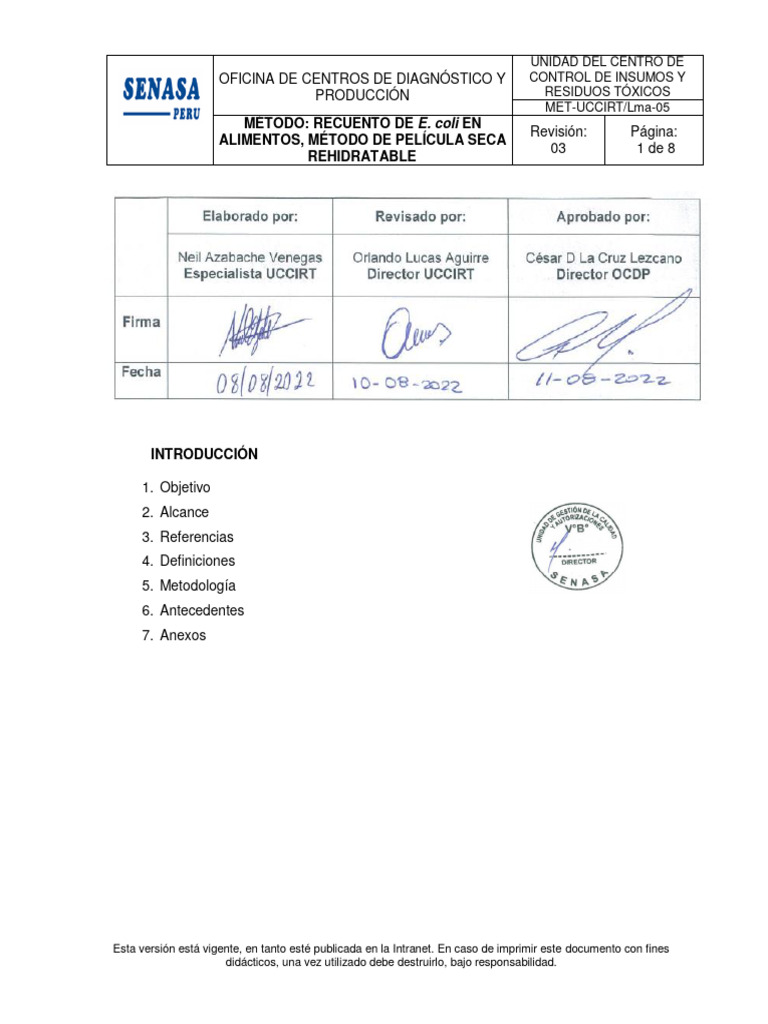 MET UCCIRT Lma 05 - 3 Recuento de E.coli en Alimentos Método de ...