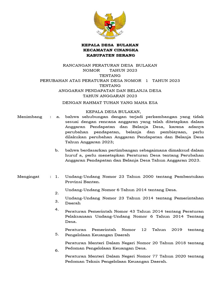 Rancangan Perubahan APBDes'23 | PDF