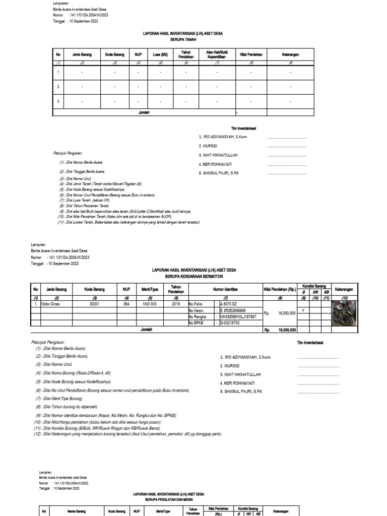 Laporan Inventaris Aset Desa | PDF