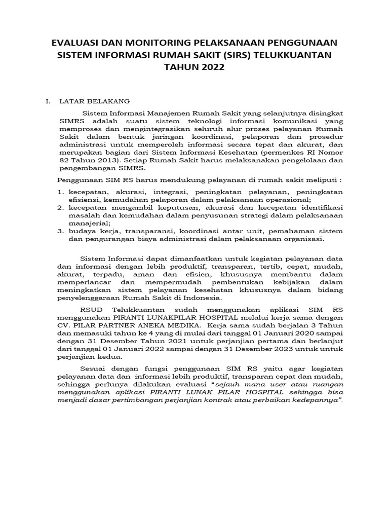 Laporan Evaluasi Penggunaan Sim Rs | PDF