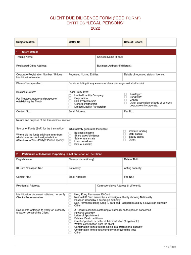 Simplified CDD Form For Entities (Legal Persons) | PDF | Identity ...