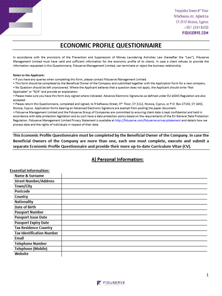 Fiduserve Management Ltd-Economic Profile Questionnaire-2021 | PDF ...