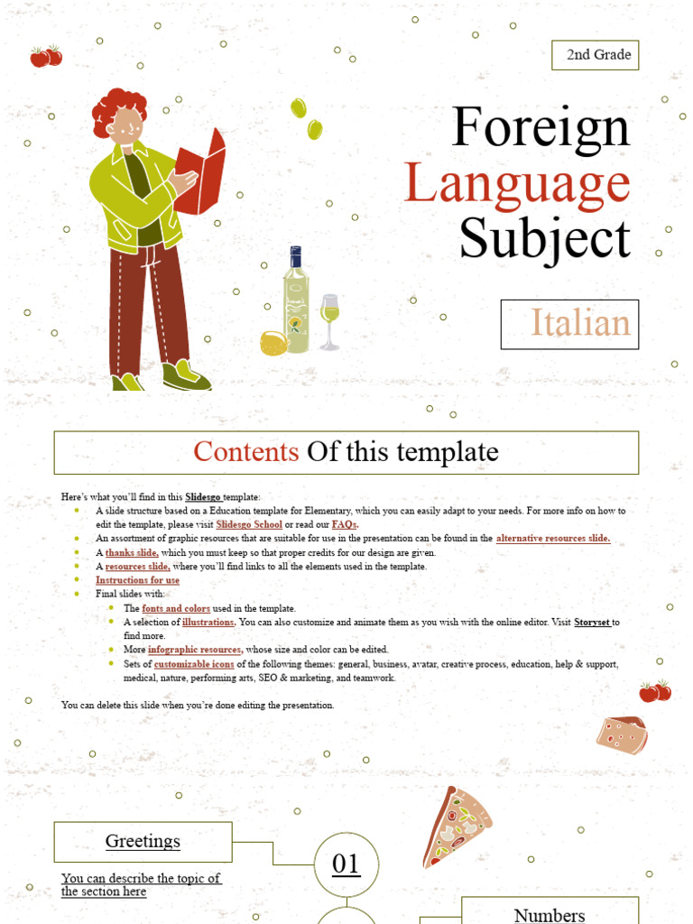 Foreign Language Subject For Elementary - 2nd Grade Italian by Slidesgo ...