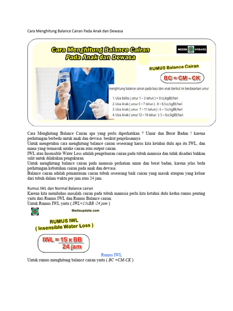 Rumus Balance Cairan Anak dan Dewasa | PDF | Kesehatan Holistik | Sains ...