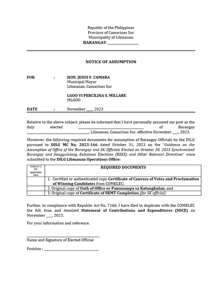 Notice of Assumption | PDF