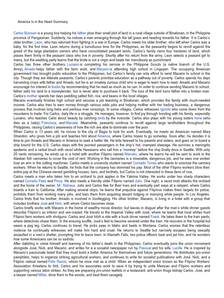 Summary of "America Is in the Heart" | PDF