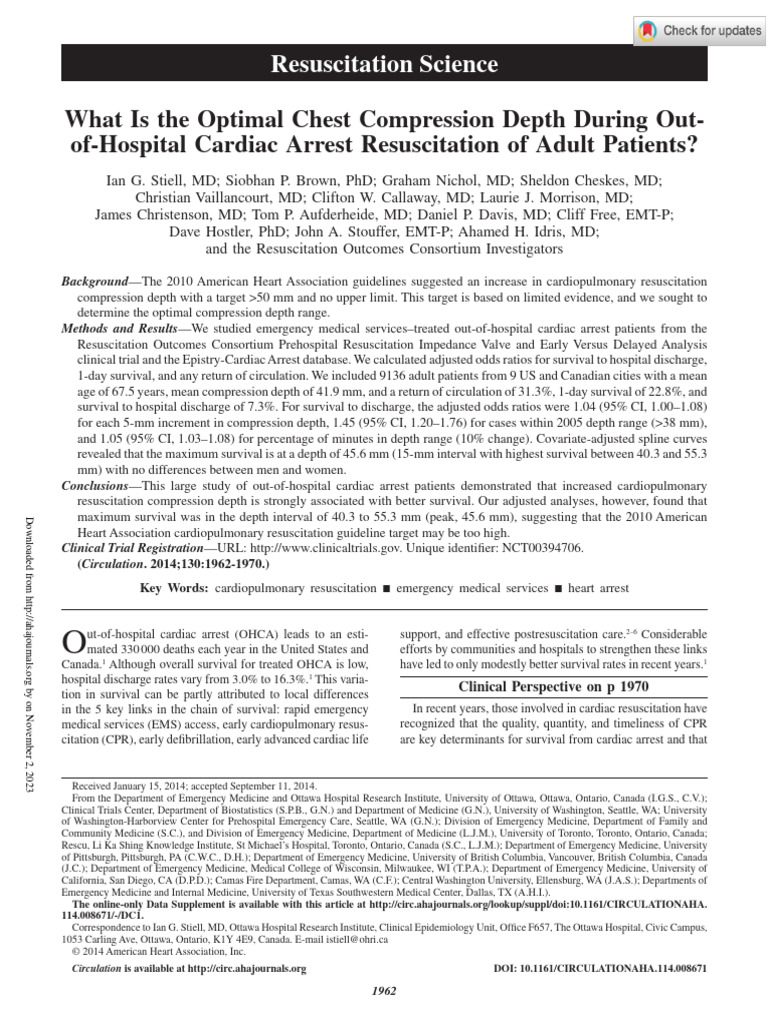 Stiell Et Al 2014 What Is The Optimal Chest Compression Depth During ...