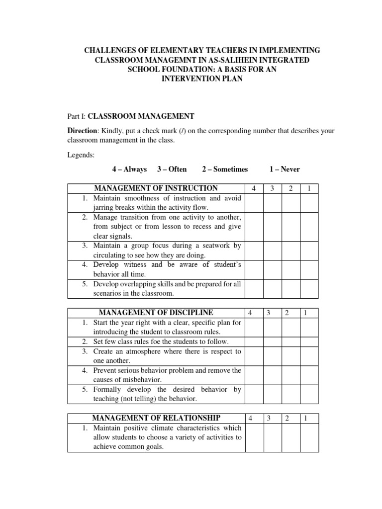 Questionnaire Edited Final Pdf Classroom Management Learning